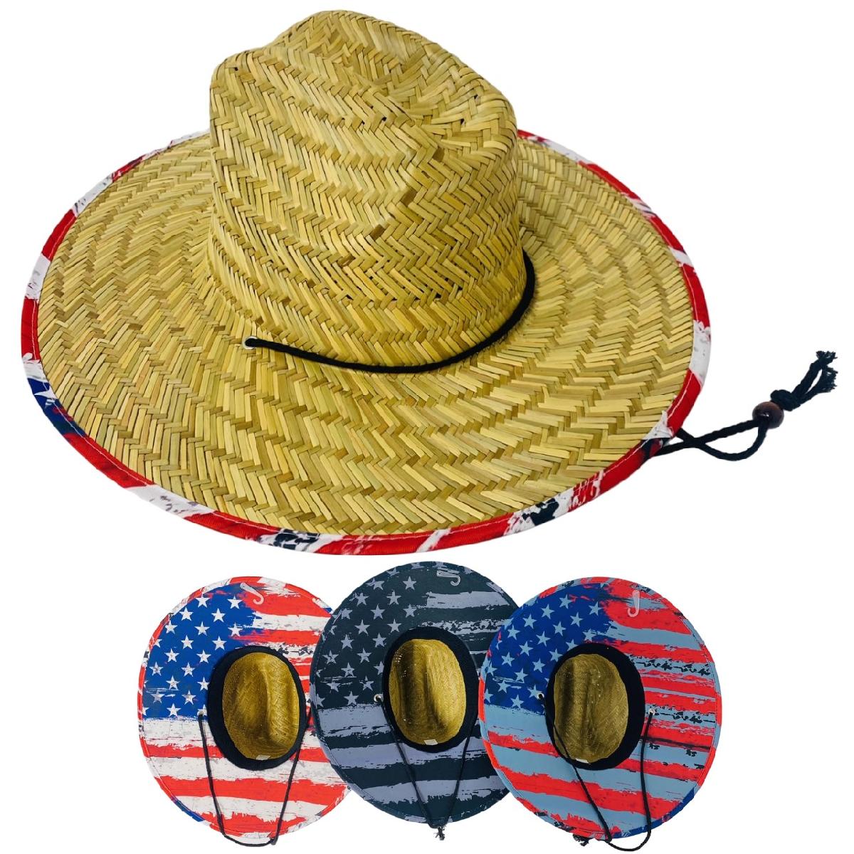 Fishing Straw Hats – Hand-Woven Natural Straw & Patriotic Patches ...