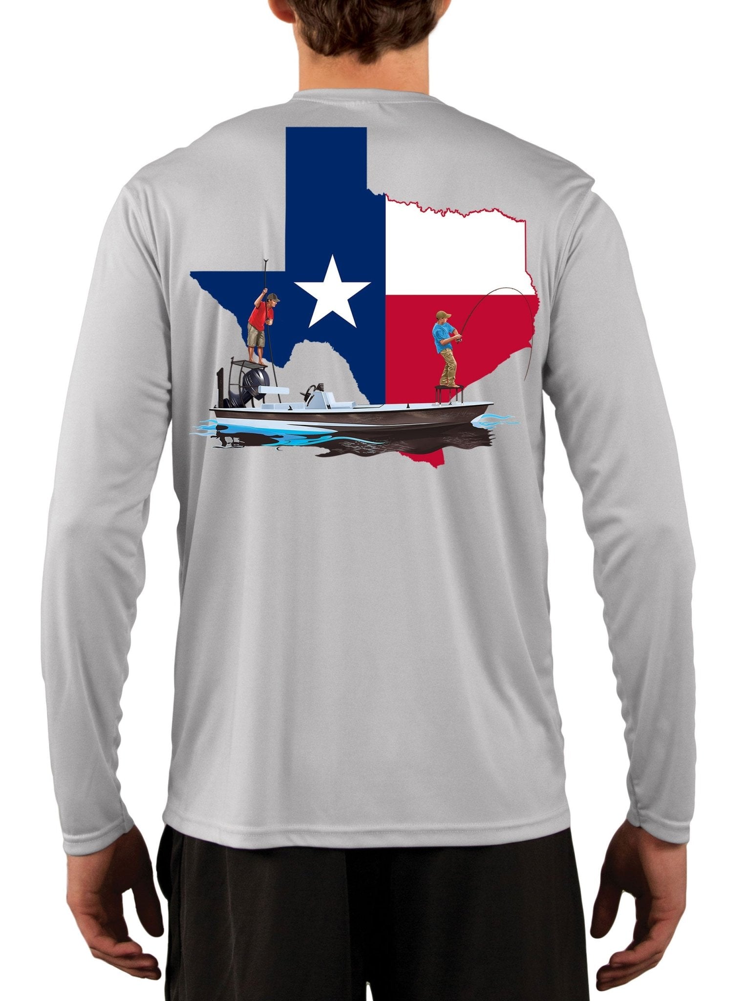 Texas Poling Skiff Long Sleeve Performance Shirt with TX Flag Sleeve ...