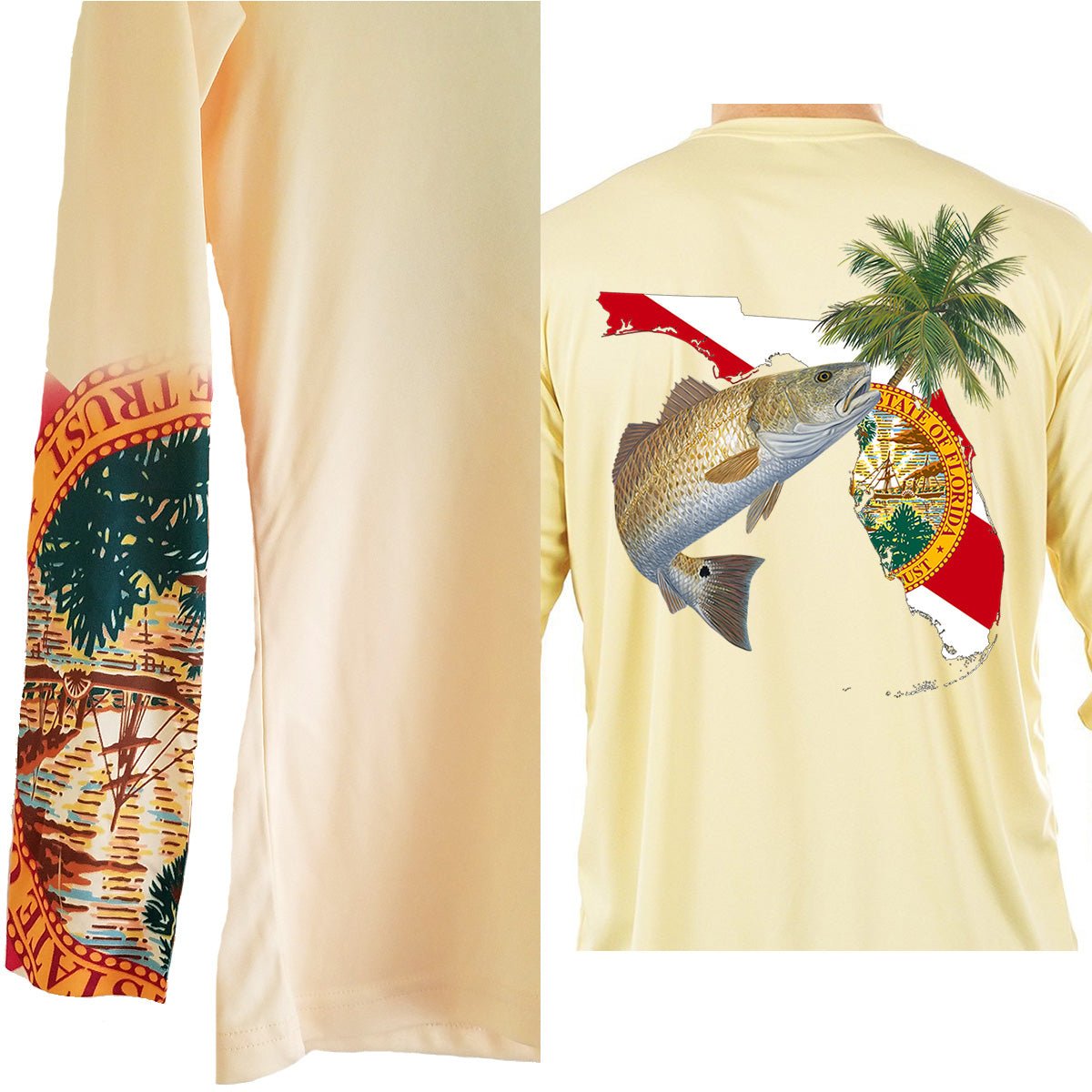 Redfish Florida Long Sleeve Fishing Shirt with Florida State Flag Slee ...