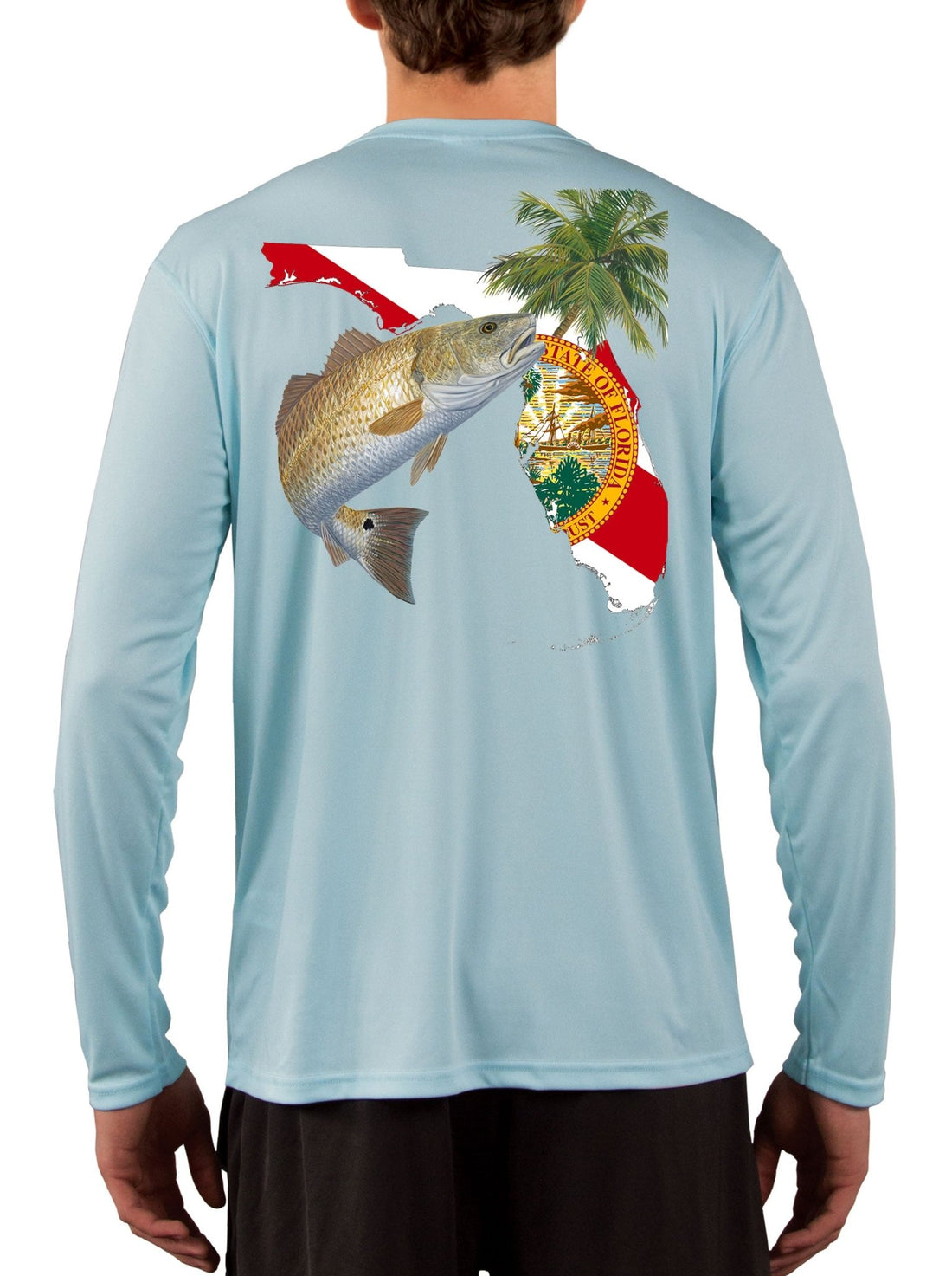 Redfish Florida Long Sleeve Fishing Shirt with Florida State Flag Slee ...