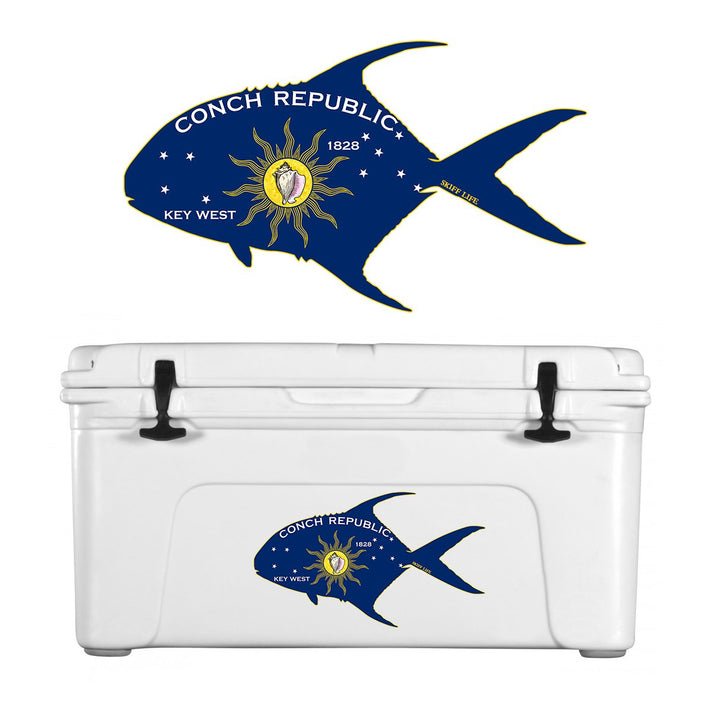 Permit Fish Decal | Conch Republic Flag Design | UV-Protected Vinyl fo ...