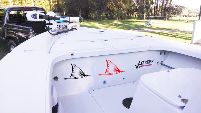 Skiff Life Tailing Redfish Decal in Red Vinyl - UV-Protected Vinyl Red