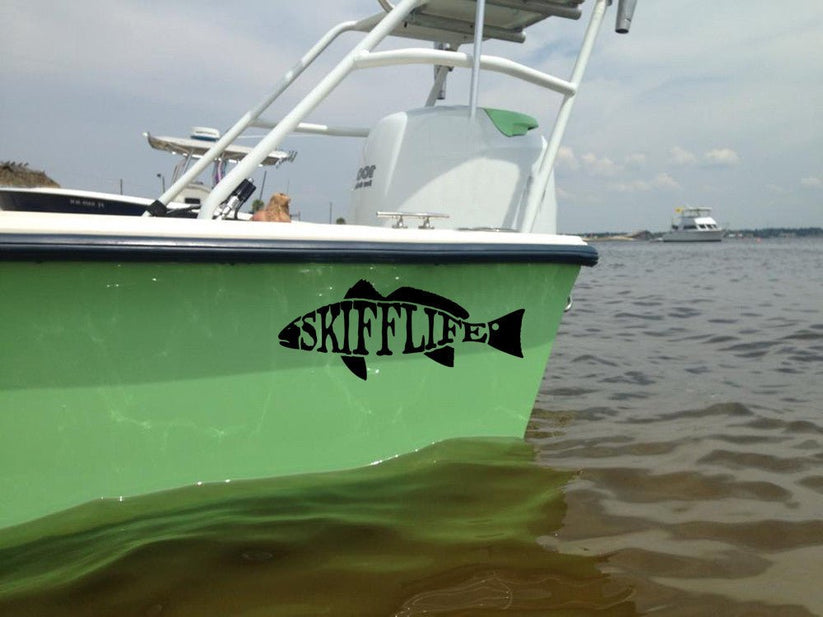 Skiff Life Text Redfish Decal UV-Protected Vinyl Red Drum Sticker for